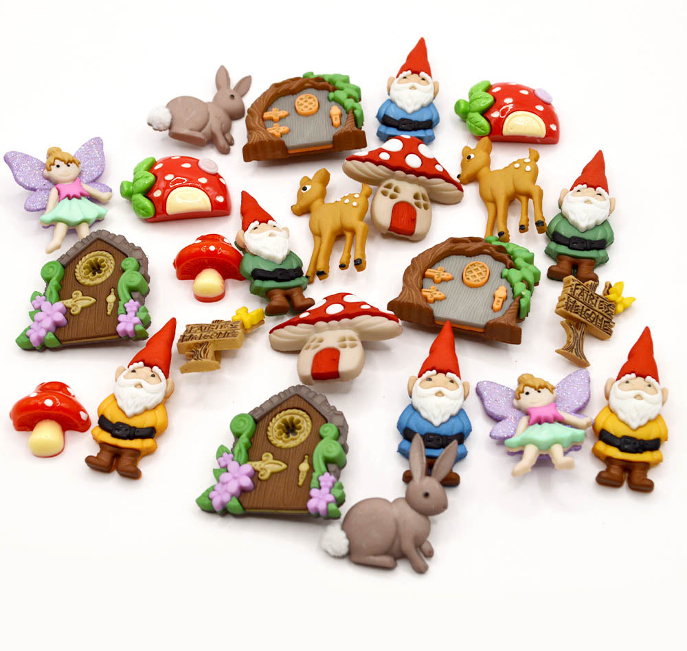 Enchanted Garden Craft Embellishments Fairy & Gnome Buttons 24pcs ...