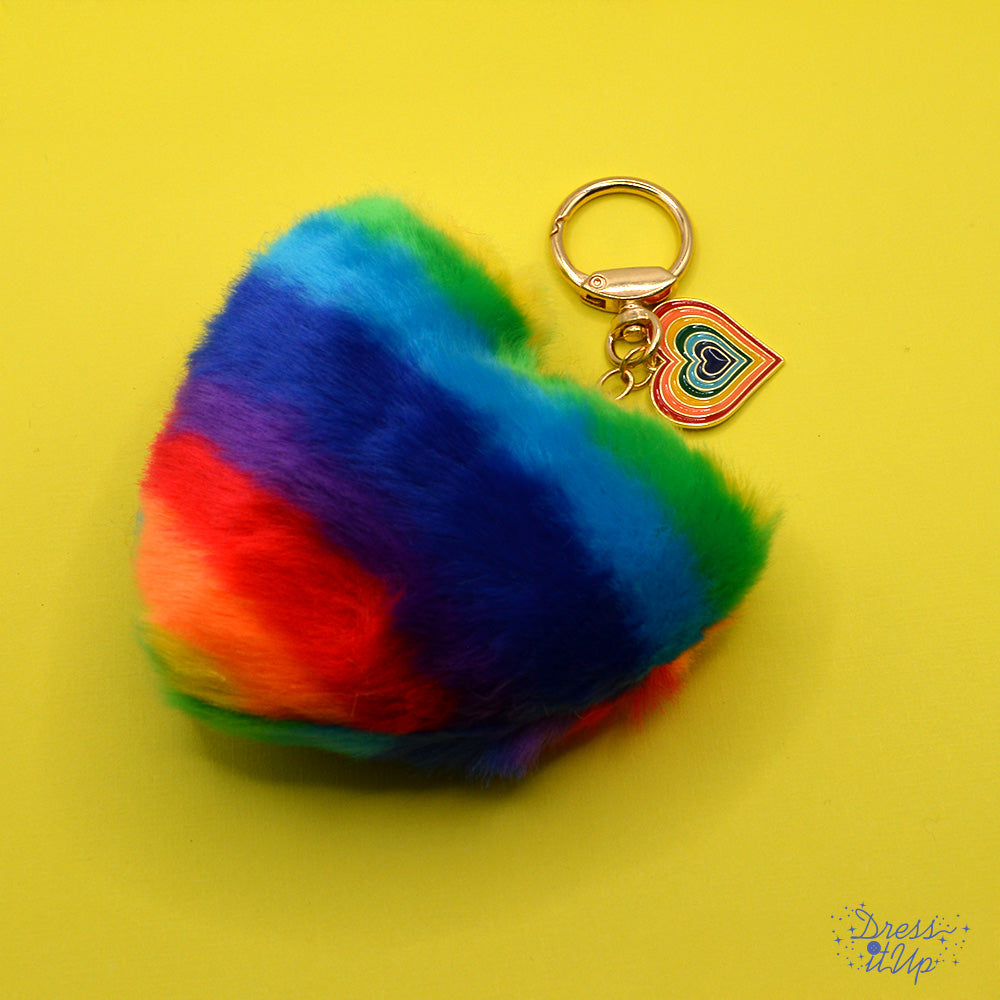 Rainbow Fluff Heart Keychain – Dress It Up