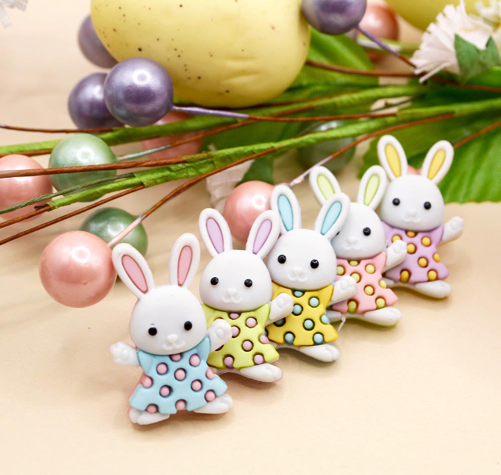 Pastel Easter Bunnies White Rabbit Buttons – Dress It Up