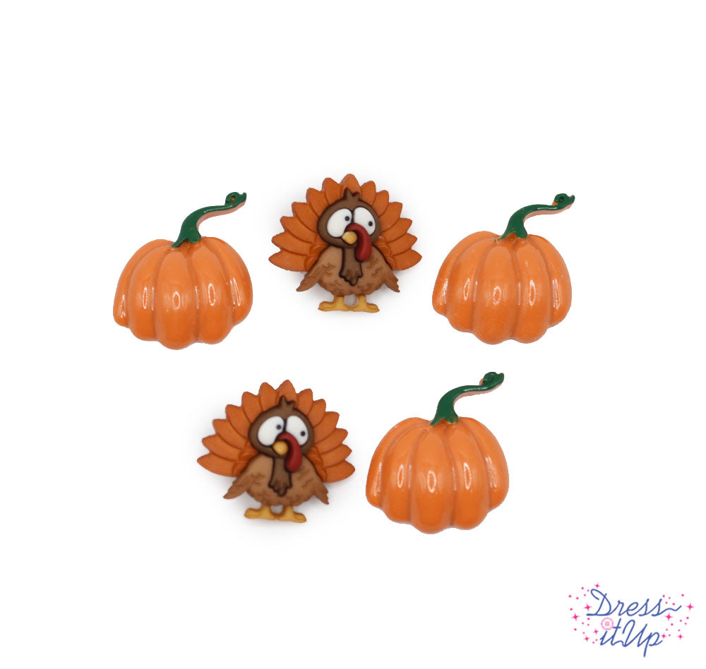 Happy Thanksgiving Holiday Pumpkin Turkey Buttons – Dress It Up